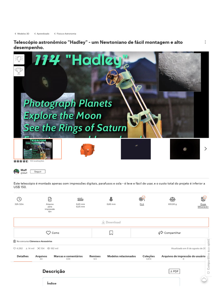 Astronomical Telescope ＂Hadley＂ - an easy assembly, high performance ...