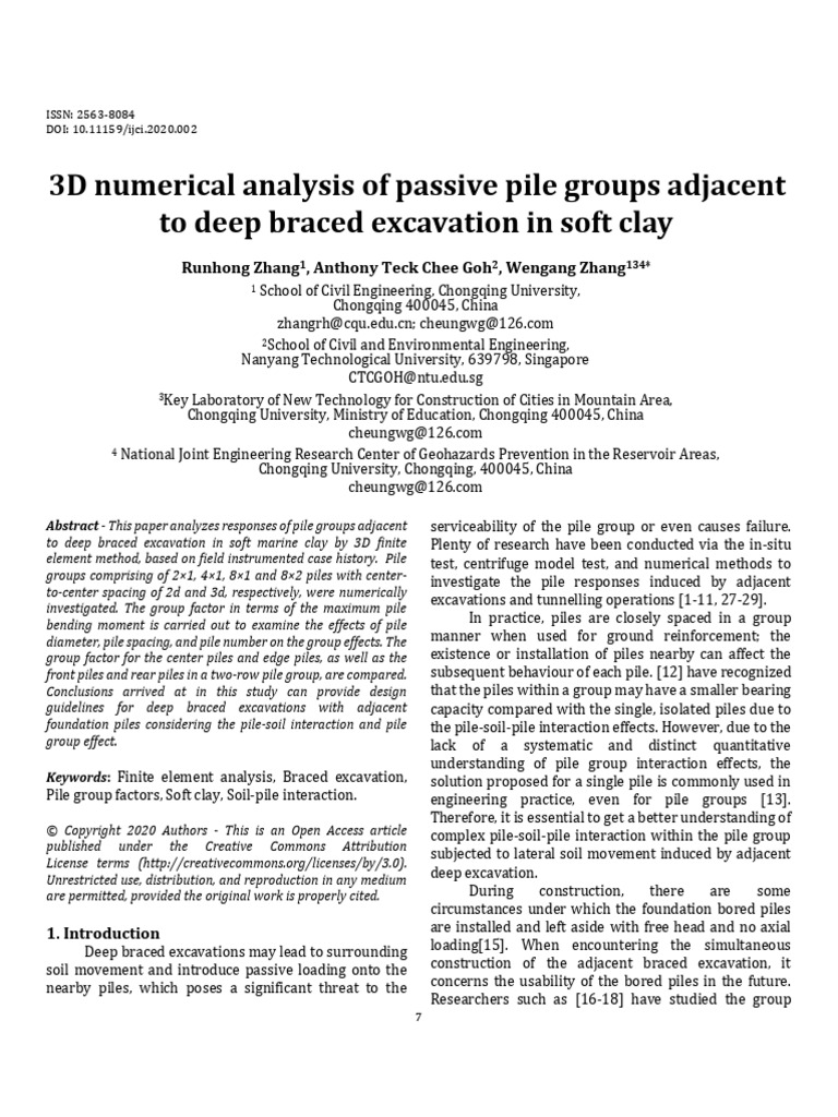 3D Numerical Analysis of Passive Pile Groups Adjacent to Deep Braced ...