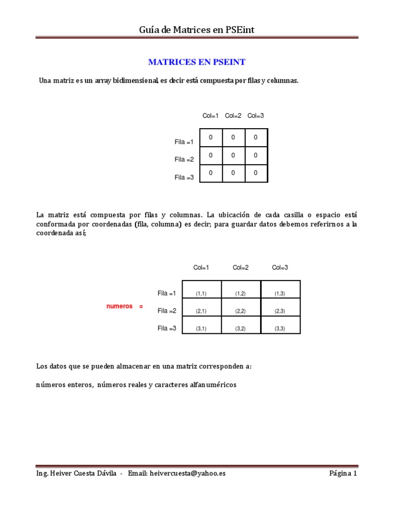 Matrices con PseInt