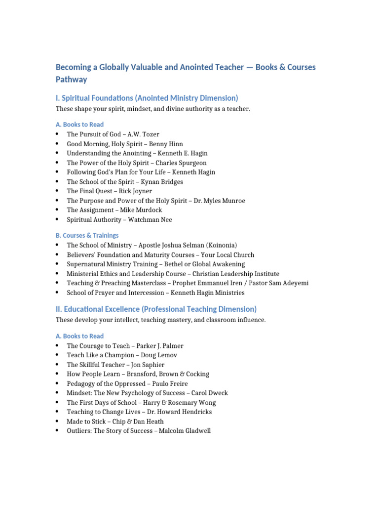 Becoming a Globally Valuable and Anointed Teacher Pathway | PDF ...