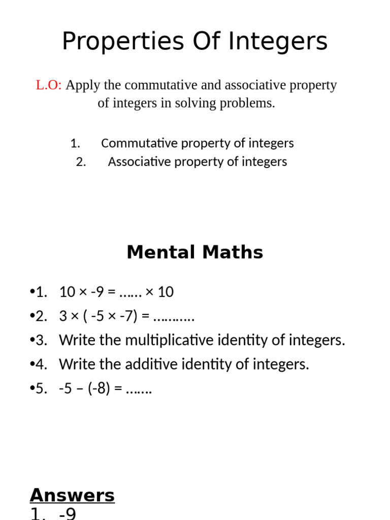 Maths_Integers_Properties of Integers_Commutative & Associative | PDF ...