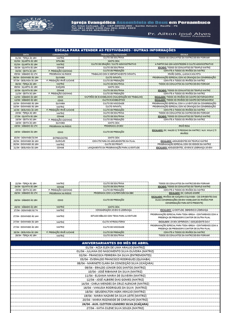 ATIVIDADES E ESCALA PERÍODO 01.2025 A 30.04.2025 | PDF