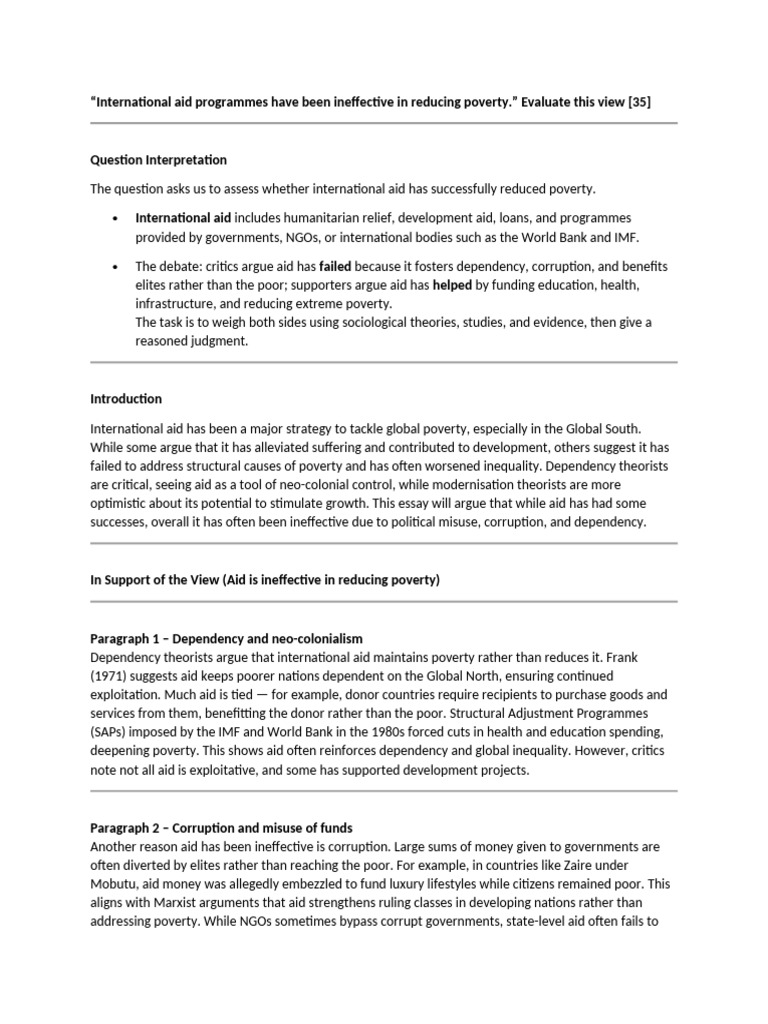 Evaluating International Aid's Impact on Poverty | PDF | Aids | Poverty ...