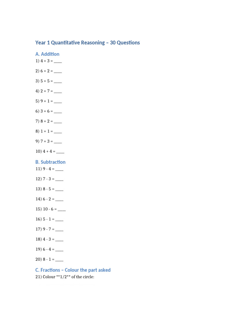 Year1 Quantitative 30 Questions | PDF