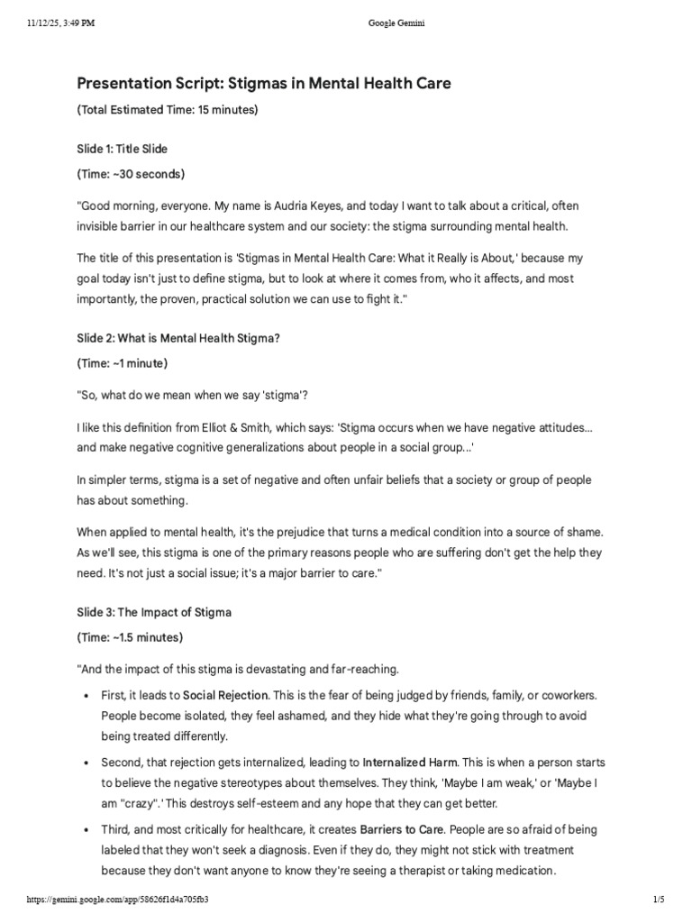 Psych 4000 Presentation Script | PDF | Social Stigma | Mental Health