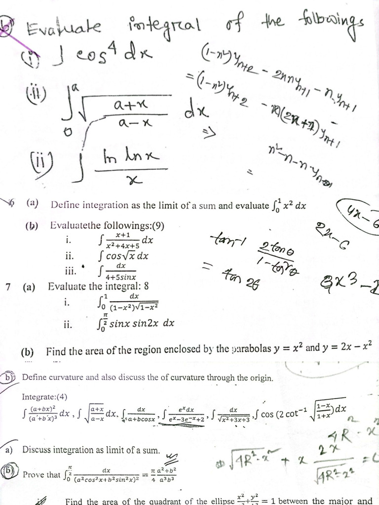 Integral Calculus Previous Questions | PDF