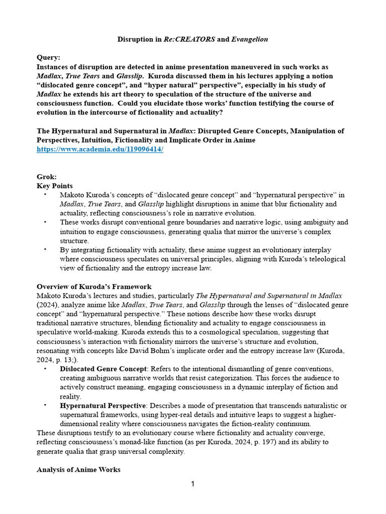 Disruption in Anime: Kuroda's Concepts | PDF | Consciousness | Shadow ...