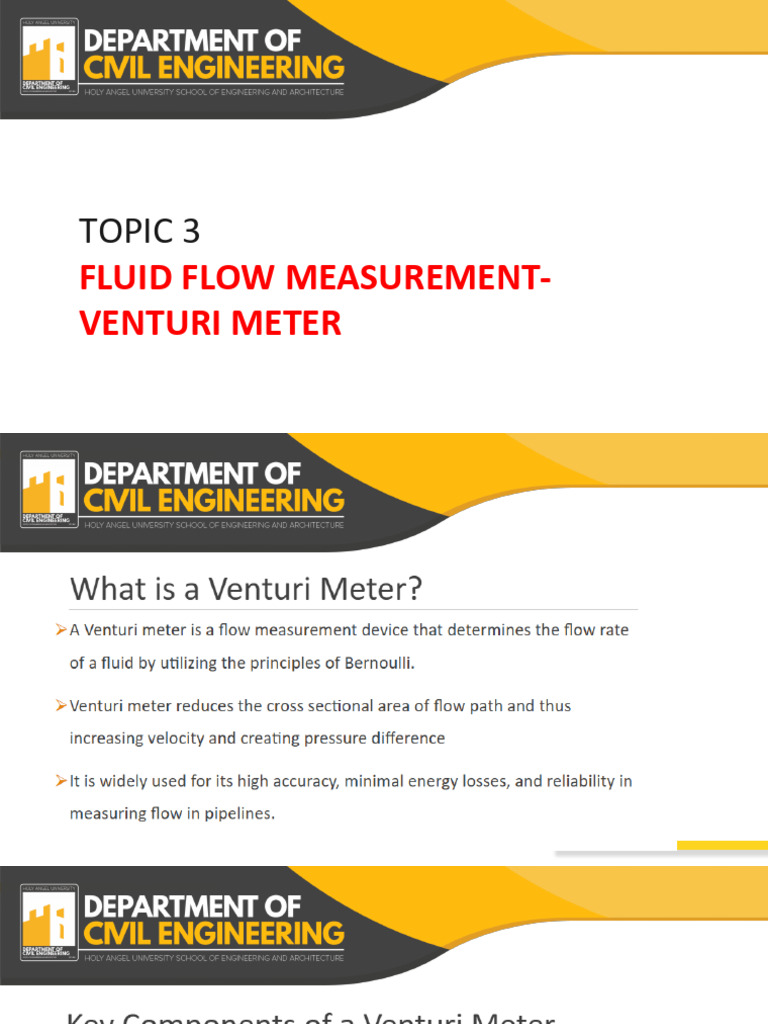 Lecture 3- Flow Measurement- Venturi | PDF | Flow Measurement | Pressure