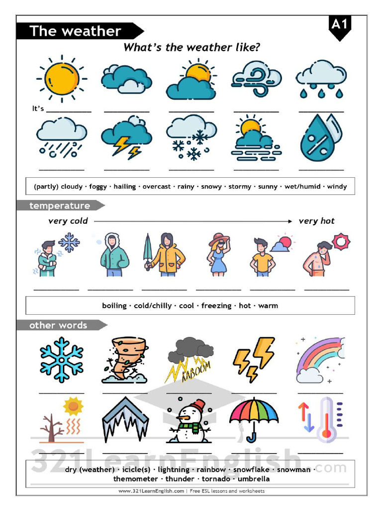 Vocabulary Weather Basic A2 v5 Blanks 321LearnEnglish Com Page-0001 | PDF