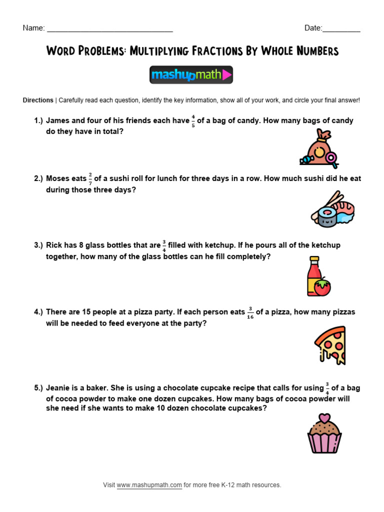 Multiplying Fractions Word Problems | PDF