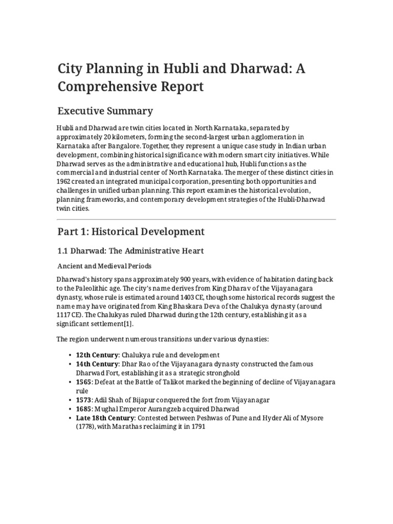 Hubli-Dharwad Urban Development Report | PDF | Economies