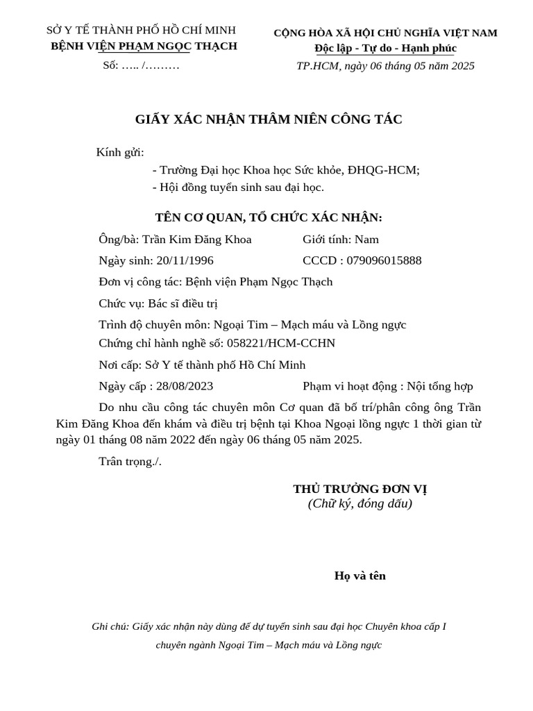 BM04_Xac Nhan Tham Nien Du Tuyen CKI | PDF