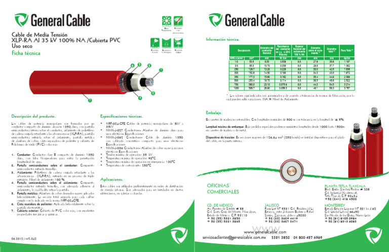 Cable XLP-RA AL 35 KV 100% N.a. - General Cable | PDF | Aislador ...