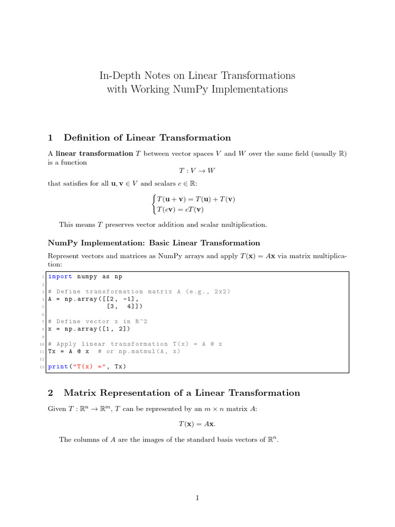 Linear Algebra - Day Two | PDF | Linear Map | Matrix (Mathematics)