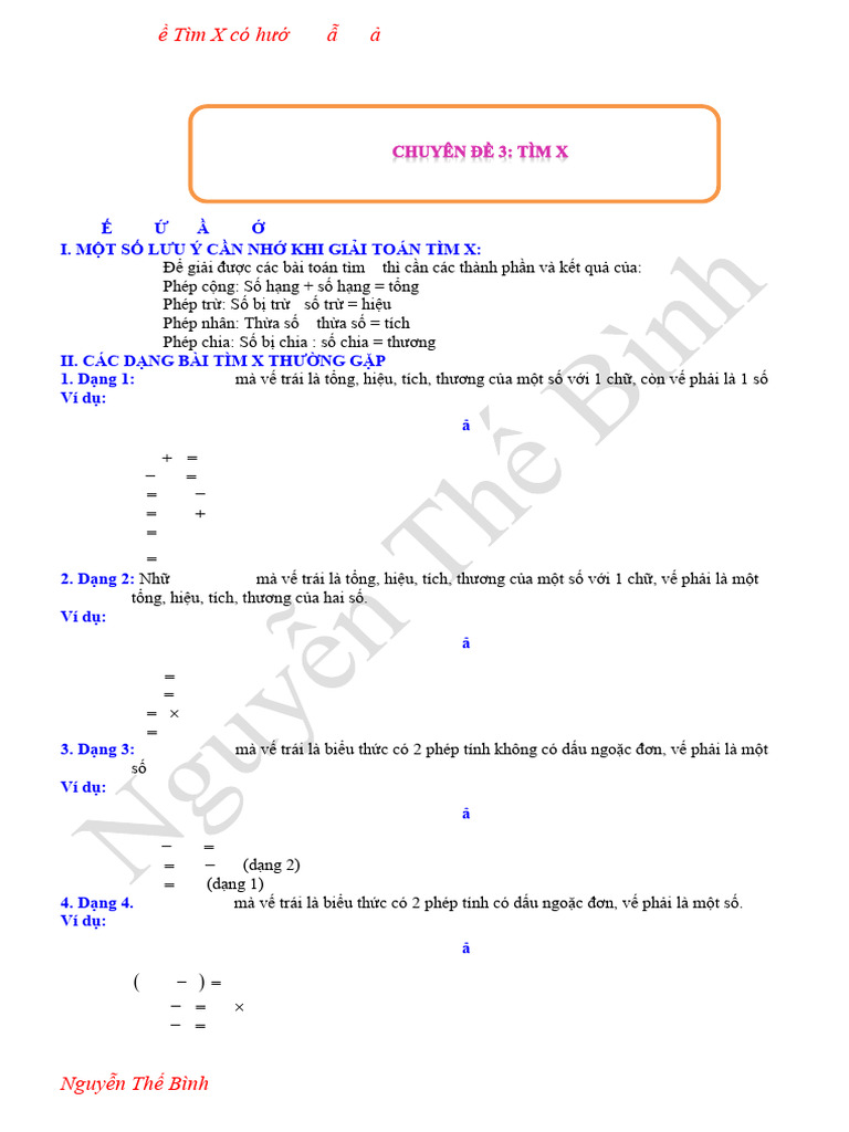 8. Bài Toán về Tìm X có hướng dẫn giải | PDF