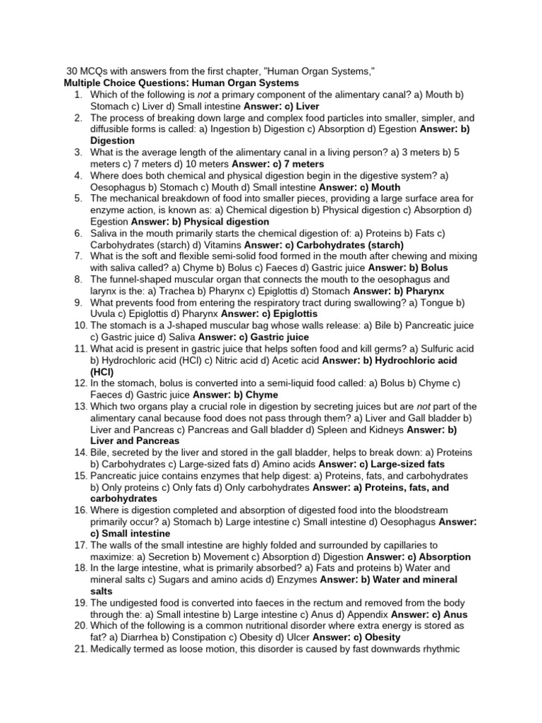 30 MCQS chapter 1Grade7 | PDF | Digestion | Breathing