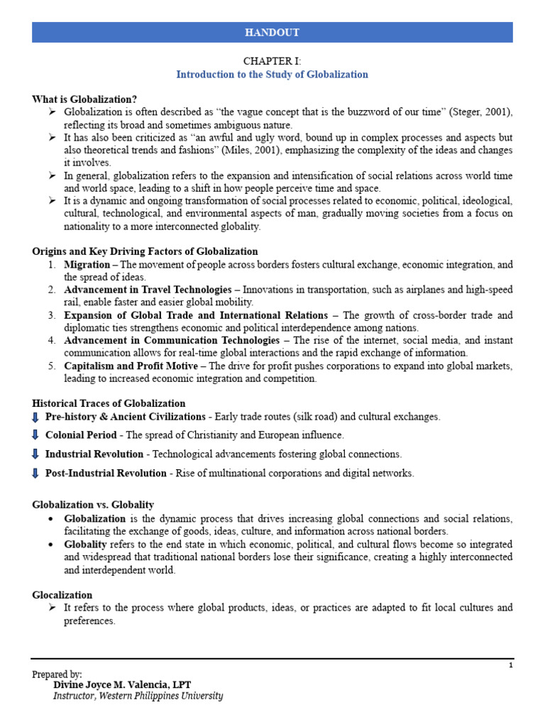 GE7 Chapter 1 - Introduction to the Study of Globalization | PDF | Globalization | Liberal Arts ...