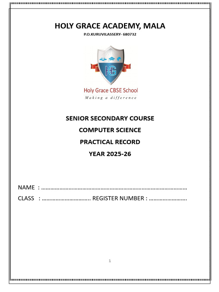 Computer Science XII Practical Record 2025-26 | PDF | Table (Database ...