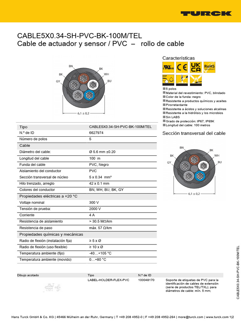 Turck Cable5x0.34 Sh Pvc Bk 100m Tel | PDF | Bienes manufacturados ...