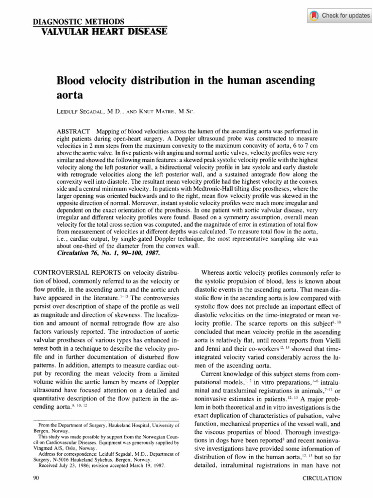 Blood Velocity in Ascending Aorta Study | PDF | Aorta | Heart Valve