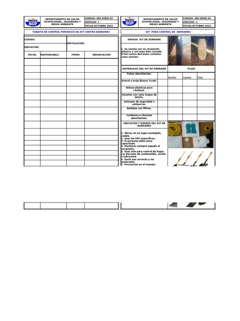 INS-HSEQ-033 MANTEMIMIENTO KIT ANTIDERRAME_OKOK | PDF | Microsoft Excel