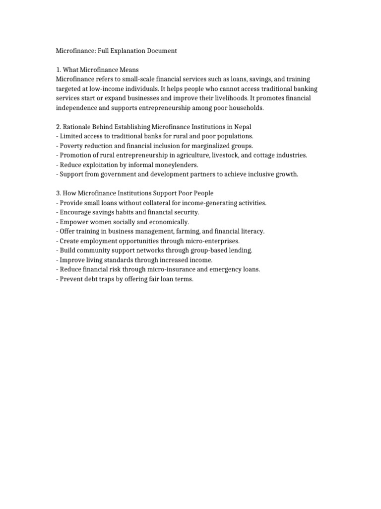 Microfinance Explanation | PDF