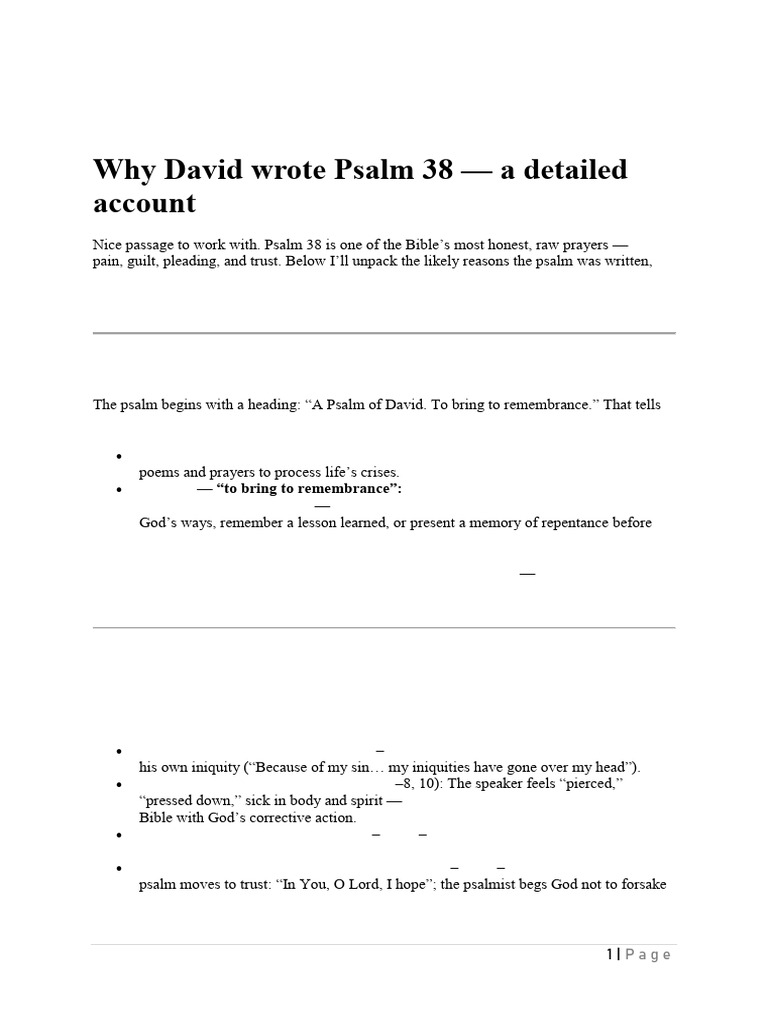 Reasons Behind David's Psalm 38 | PDF | Psalms | Penance