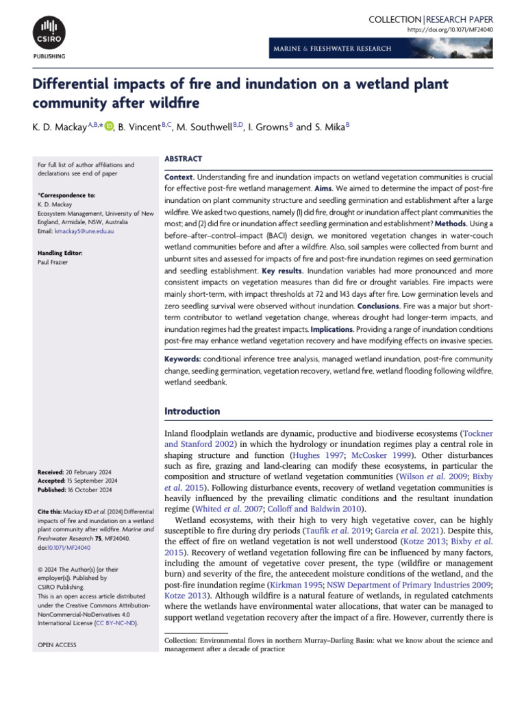 Differential Impacts of Fire and Inundation on a w | PDF | Wetland | Flood