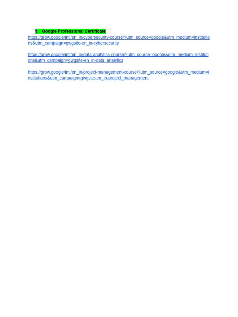 Google Professional Certificates Overview | PDF