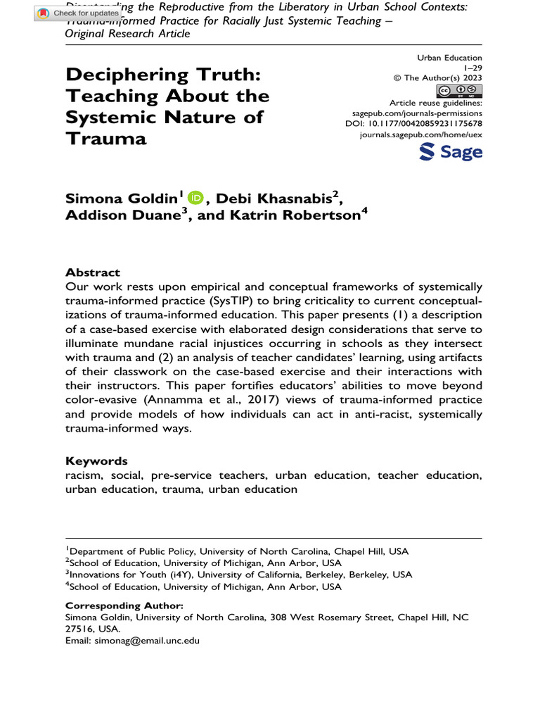 Goldin Et Al 2023 Deciphering Truth Teaching About the Systemic Nature ...