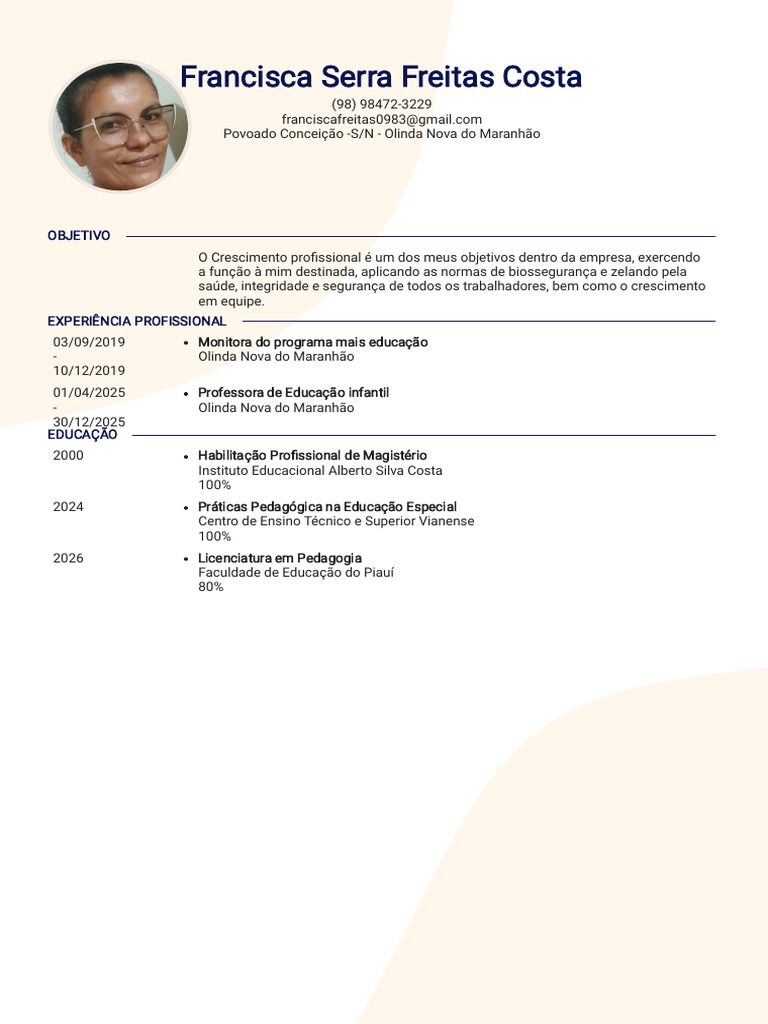 Currículo de Francisca Freitas Costa | PDF
