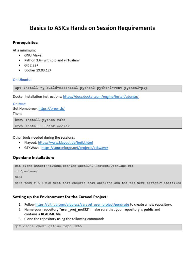 Basics to ASICs Hands on Session Requirements | PDF