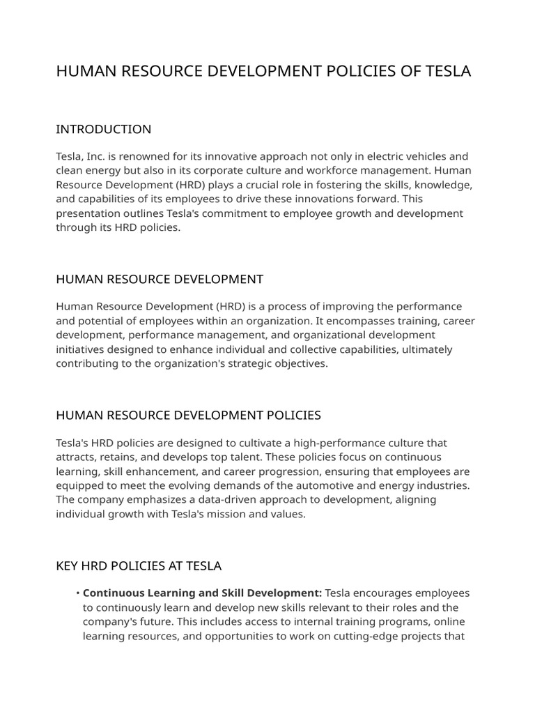 Tesla's HR Development Policies Explained | PDF | Human Resource ...