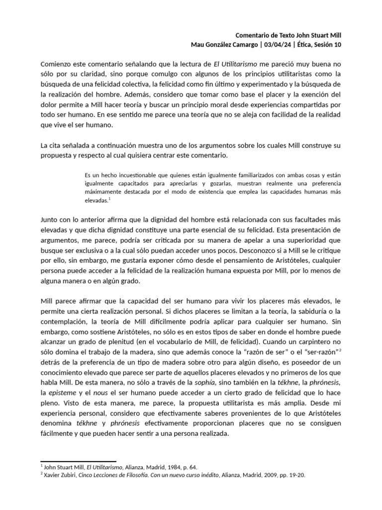 CT J. S. Mill, Mau González | PDF | John Stuart Mill | Utilitarismo