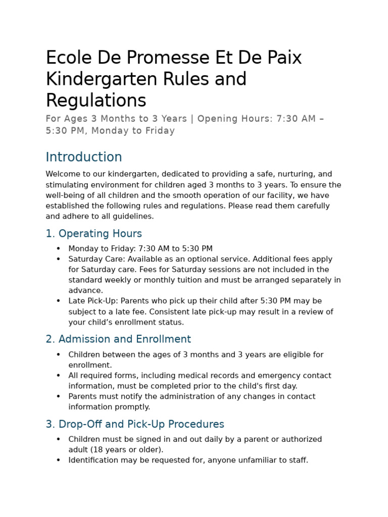 Kindergarten Rules and Guidelines | PDF | Kindergarten