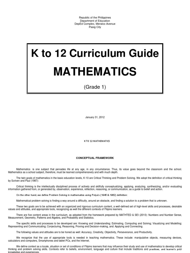 Grade 1 Mathematics Curriculum Guide | PDF | Constructivism (Philosophy ...