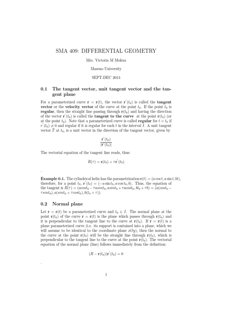Differential Geometry: Tangent and Normal Planes | PDF | Tangent ...
