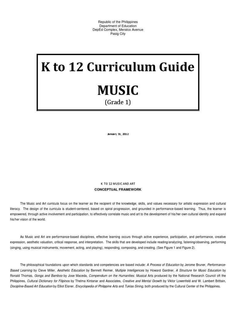K To 12 MUSIC Curriculum Guide GRADE 1 | PDF | Printmaking | Singing