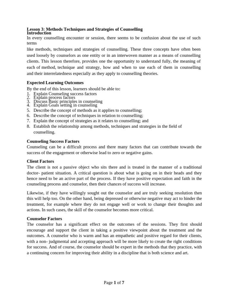 Counseling Methods and Strategies Explained | PDF | Counseling ...