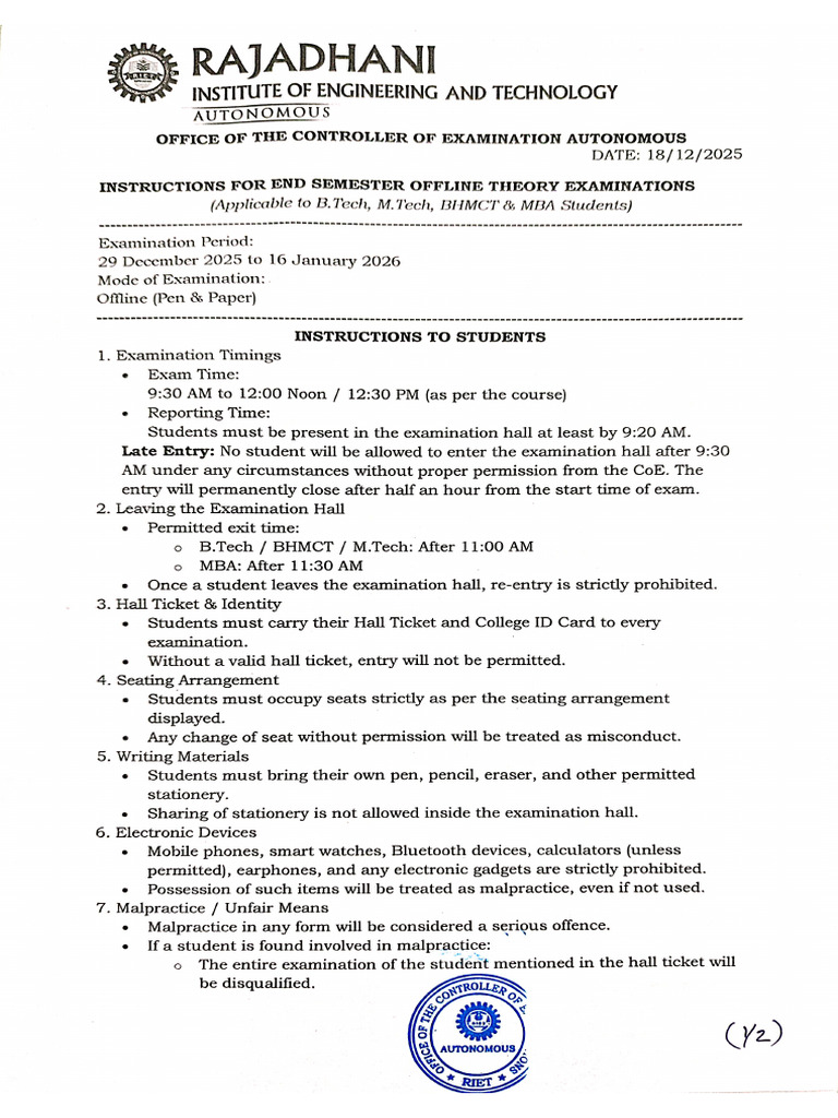 Instructions For Students | PDF