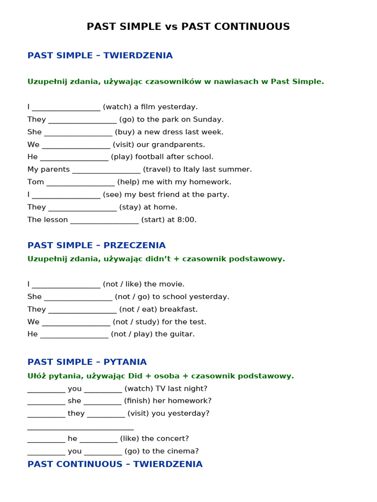 Past Simple vs Past Continuous Exercises | PDF