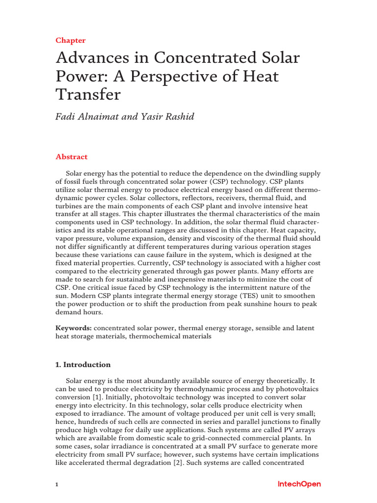Advances in Concentrated Solar Power: A Perspective of Heat Transfer ...