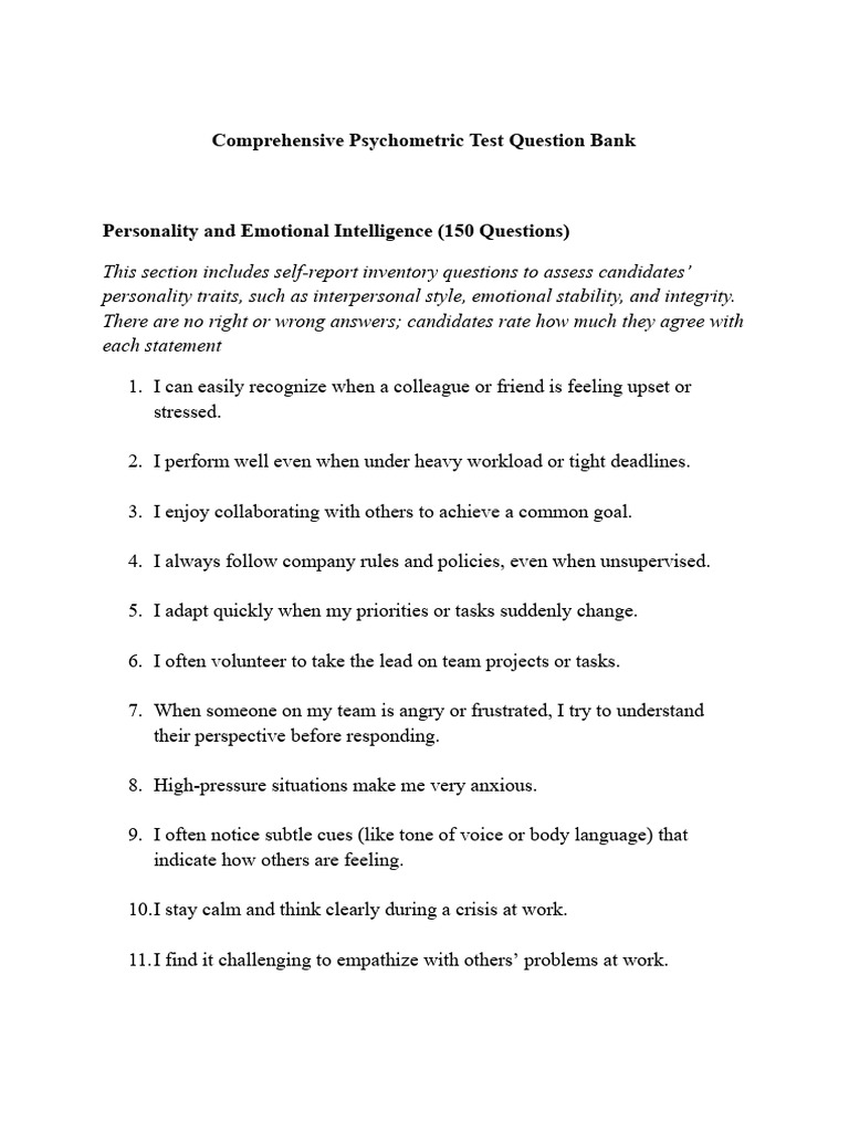 Comprehensive Psychometric Test Question Bank Upd | PDF | Feeling ...