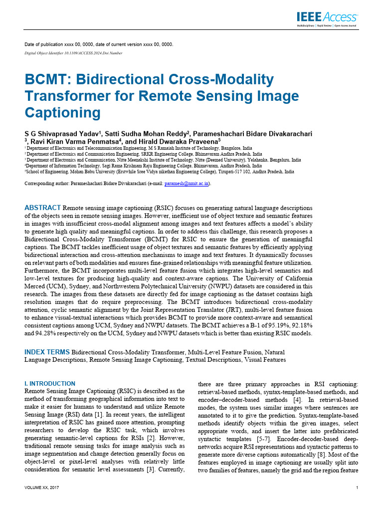 BCMT for Remote Sensing Image Captioning | PDF | Attention | Cognitive ...