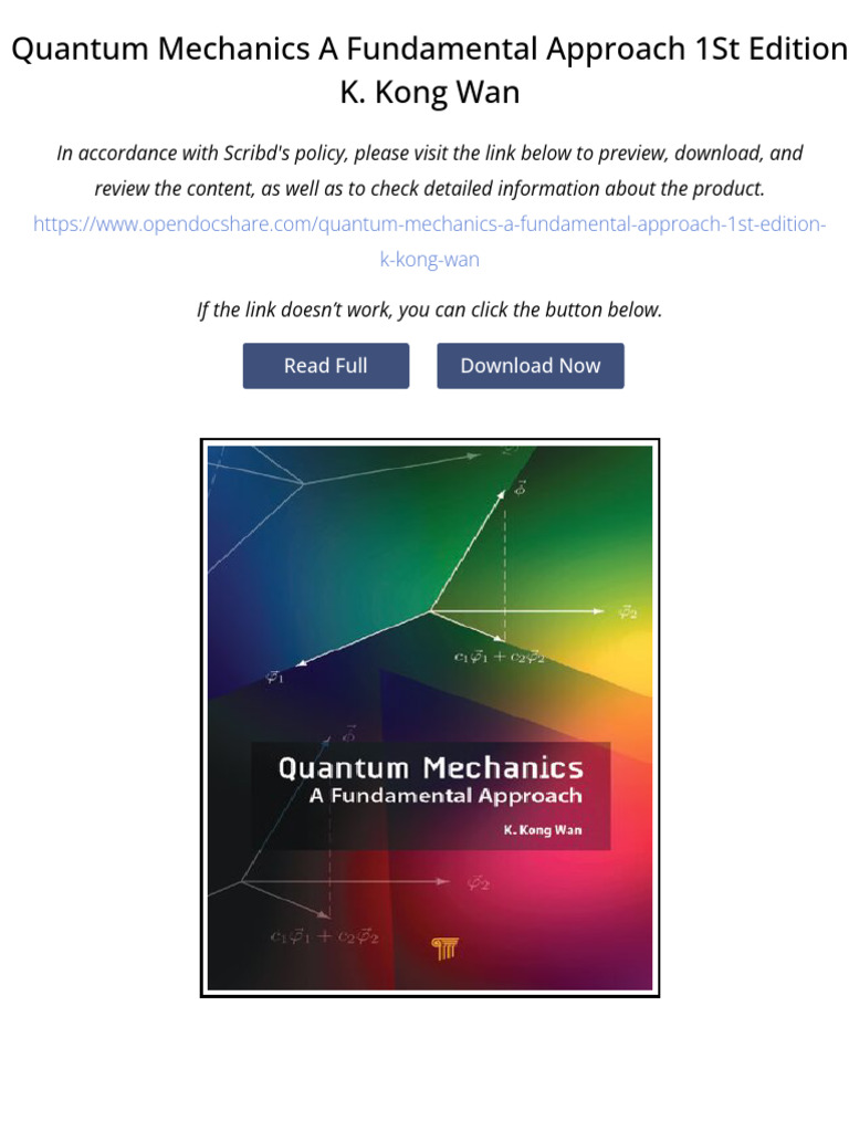 Quantum Mechanics A Fundamental Approach 1st Edition K. Kong Wan | PDF ...