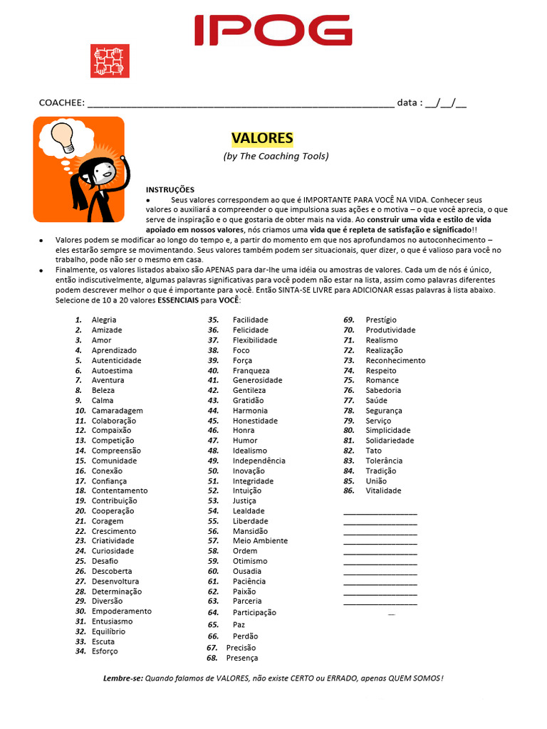 Atividade - The Coaching Tools - Lista de Valores | PDF