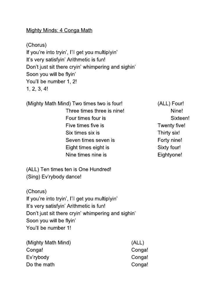 Lyrics Conga Math | PDF