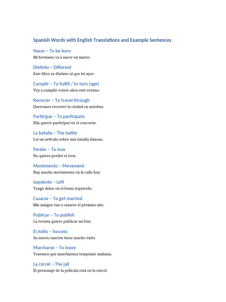 Spanish Words and Sentences | PDF