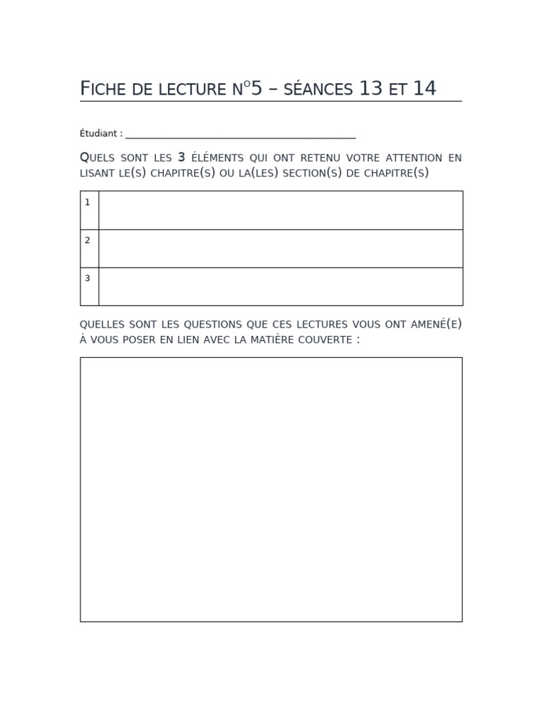 Fiche de lecture : éléments clés et questions | PDF