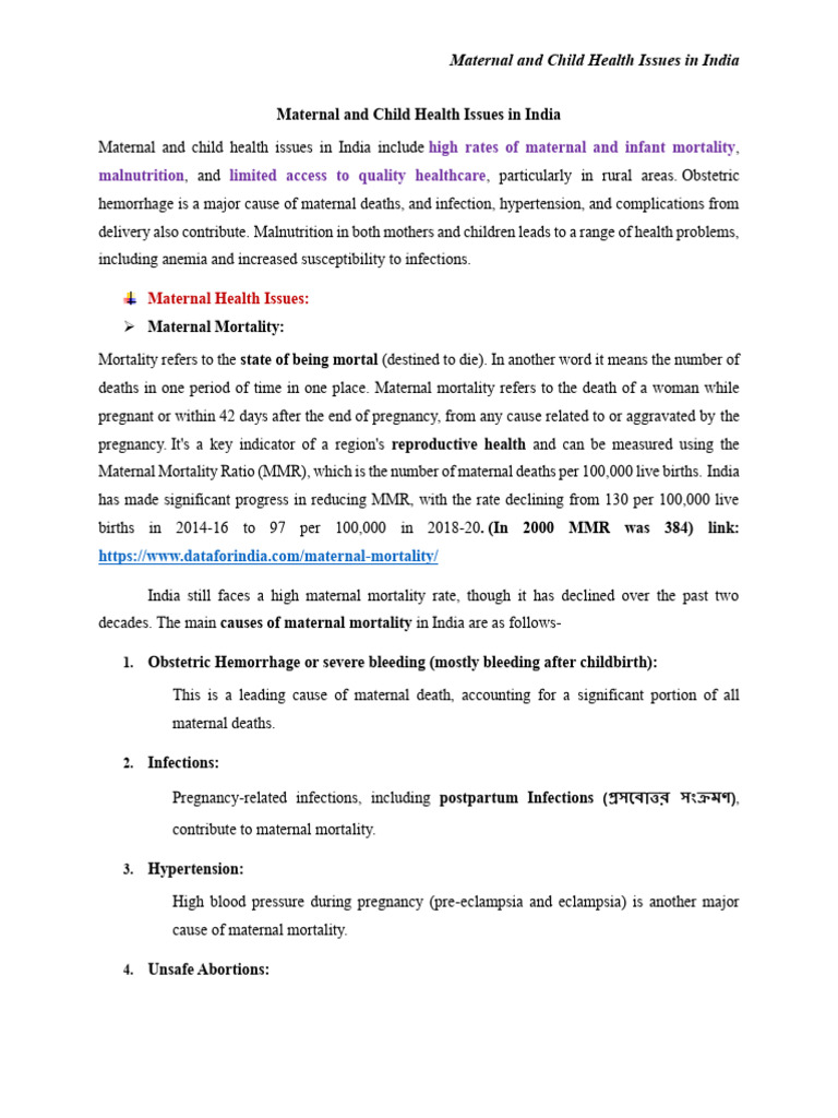 Maternal and Child Health Issues in India | PDF | Maternal Death ...